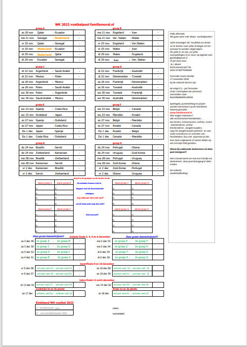 invullijst WK 2022